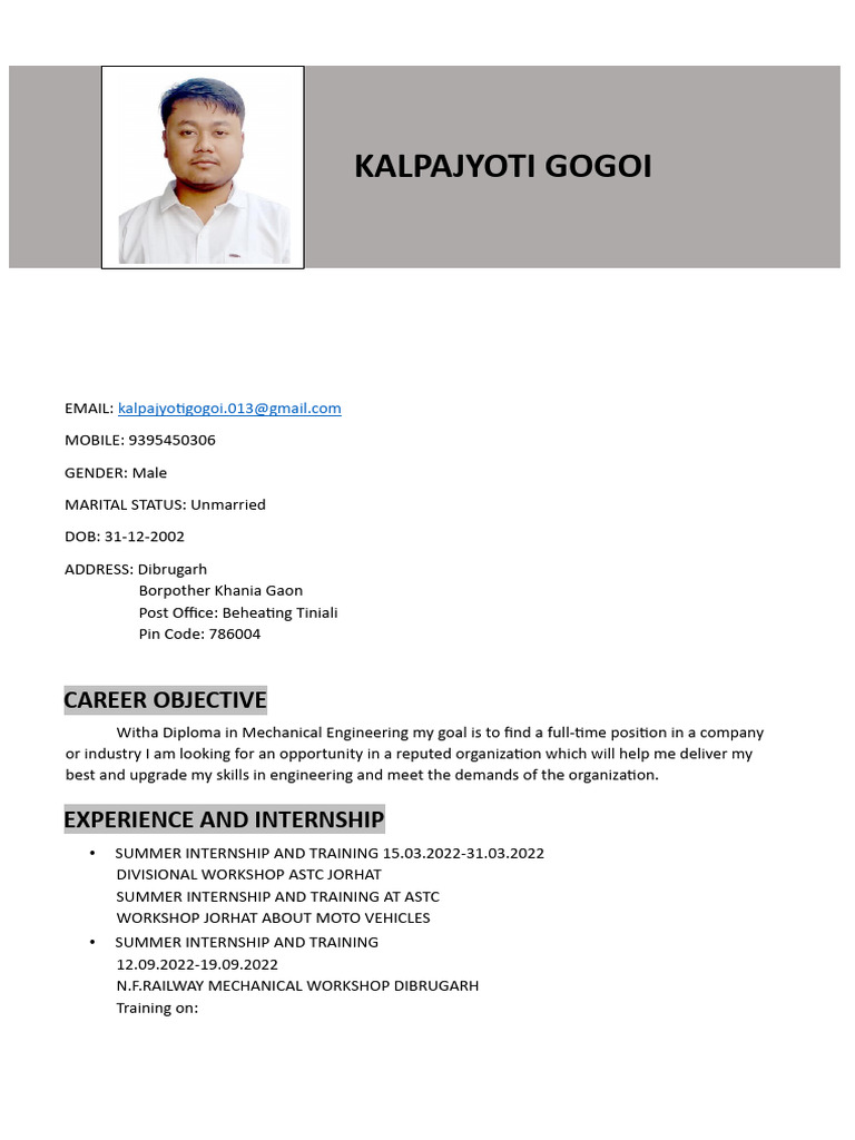 Kalpajyoti Gogoi, CV Resume | PDF