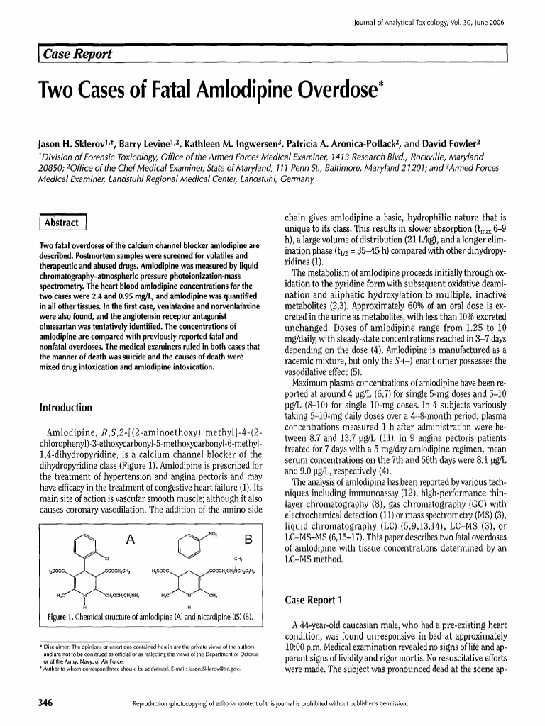 Two Cases of Fatal Amlodipine Overdose : I Case Report | Download Free PDF | High Performance ...