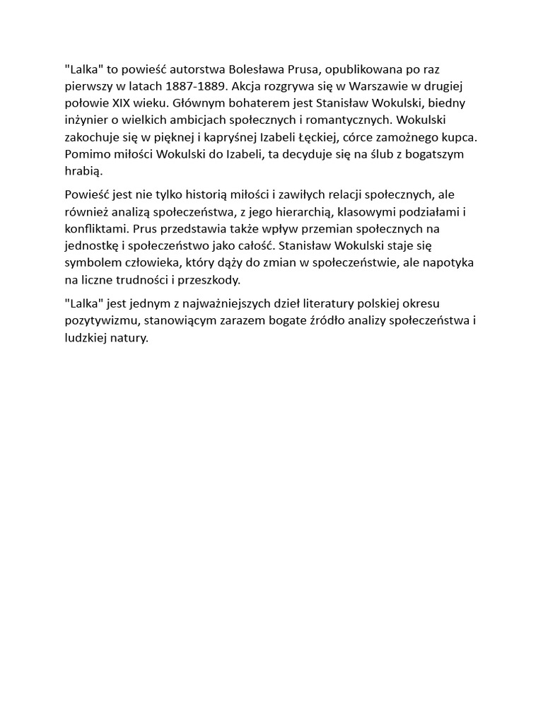 Lalka Krótkie Streszczenie | PDF