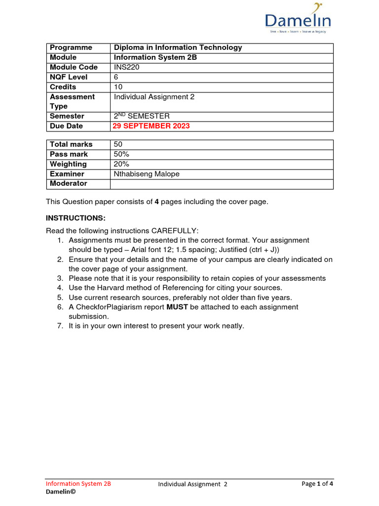 Information Systems 2B Assignment 2 | PDF | Computing Information Systems 2B Assignment 2 | PDF | Computing