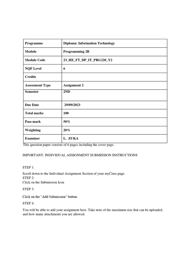 Programming 2B ASSIGNMENT 2 | PDF | Class (Computer Programming) | Computer Programming