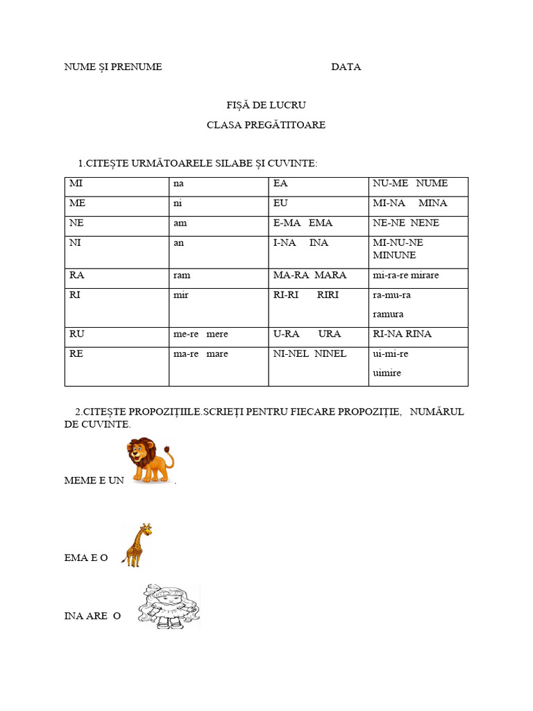 Fisa de Lucru CLR Clasa Pregatitoare | PDF