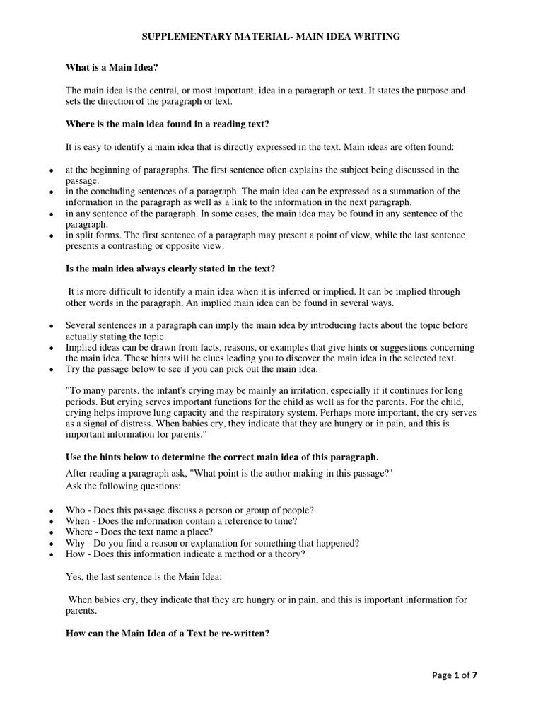 Main Idea Writing Practice 1 | PDF | Deforestation | Rainforest