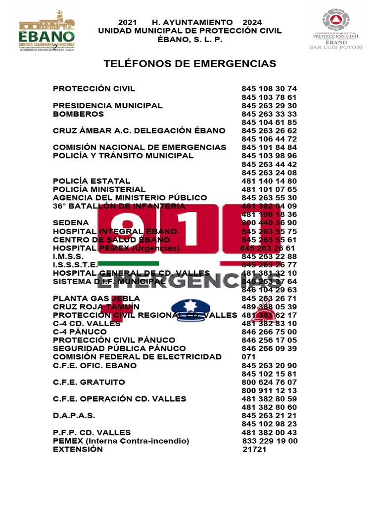 Telefonos de Emergencia Actualizados 2021-2024 | PDF