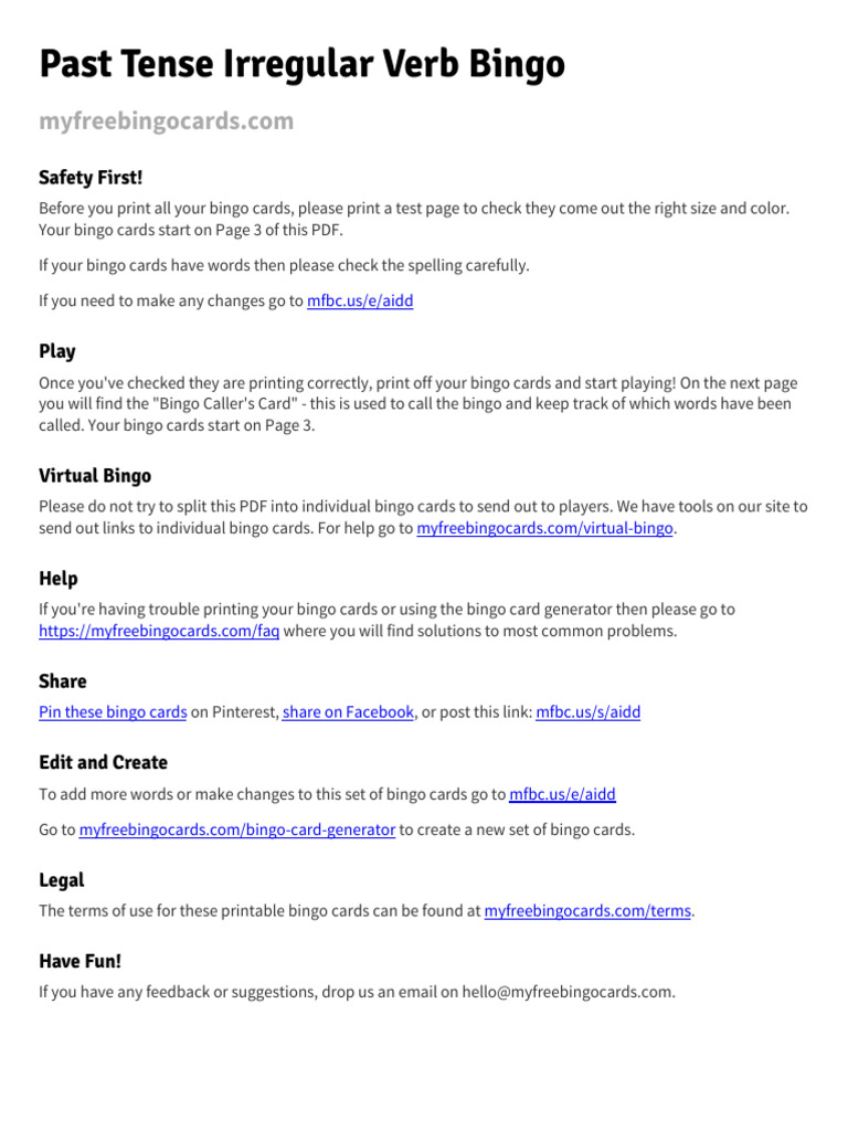 Irregular Verb Bingo Game | PDF | Linguistic Morphology | Grammar