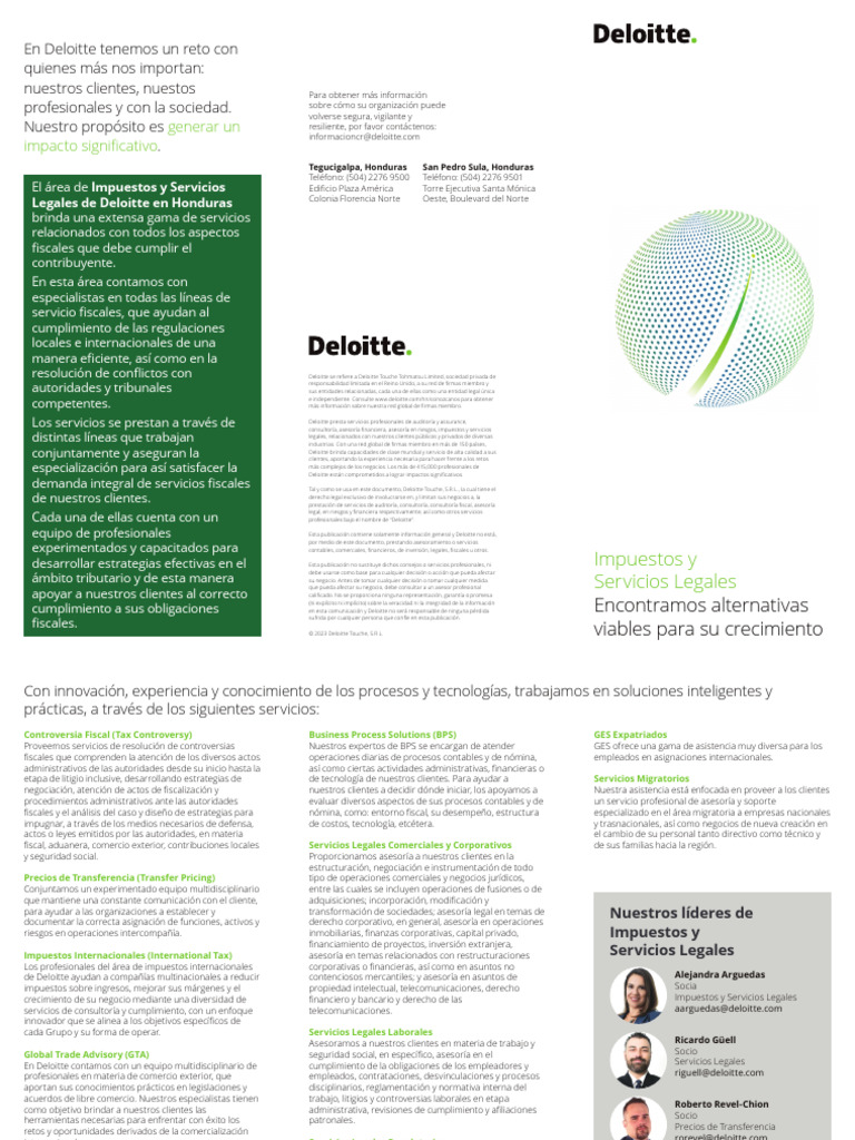 2023 - Brochure Deloitte HN - Impuestos y Legal - 11 X 8.5 | PDF ...