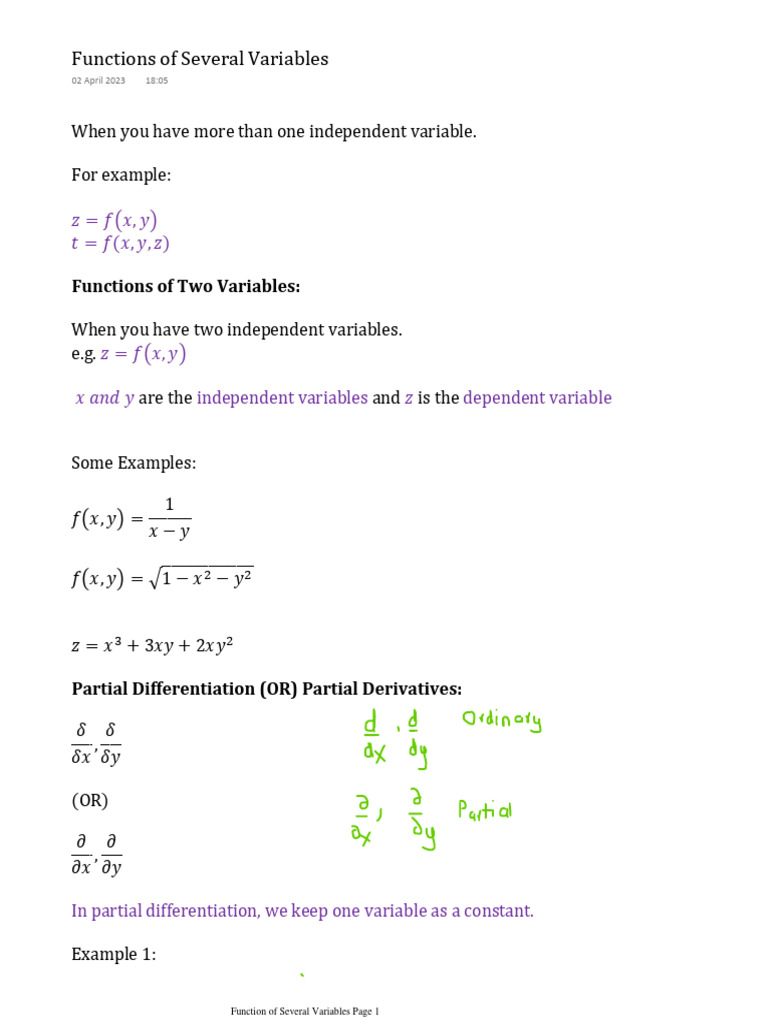 Functions of Several Variables | PDF