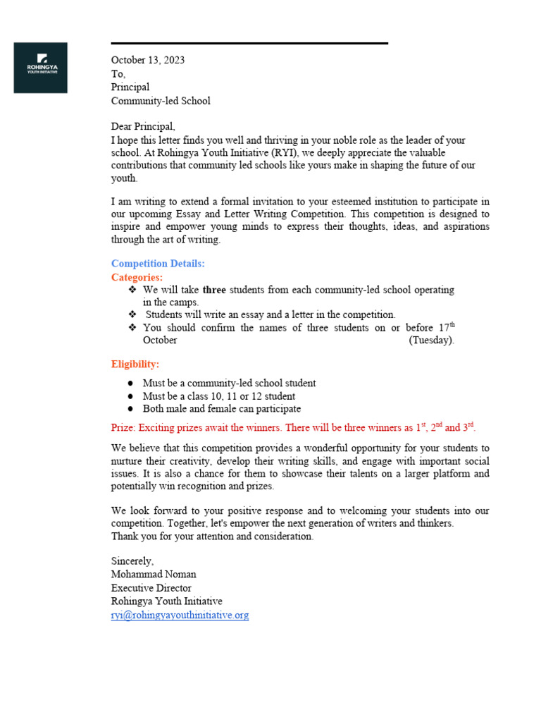 Invitation to Essay and Letter Writing Competition | PDF