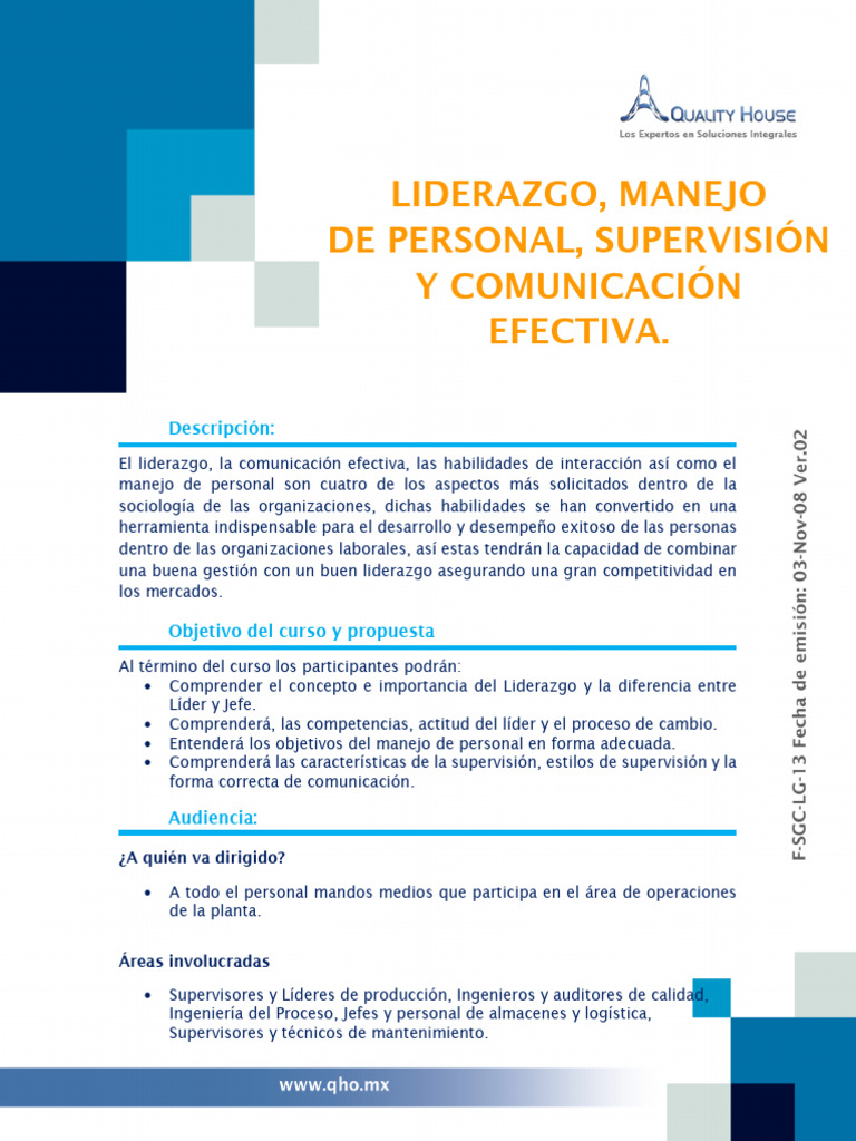 Liderazgo Manejo de Personal Supervisión y Comunicación Efectiva - CD ...