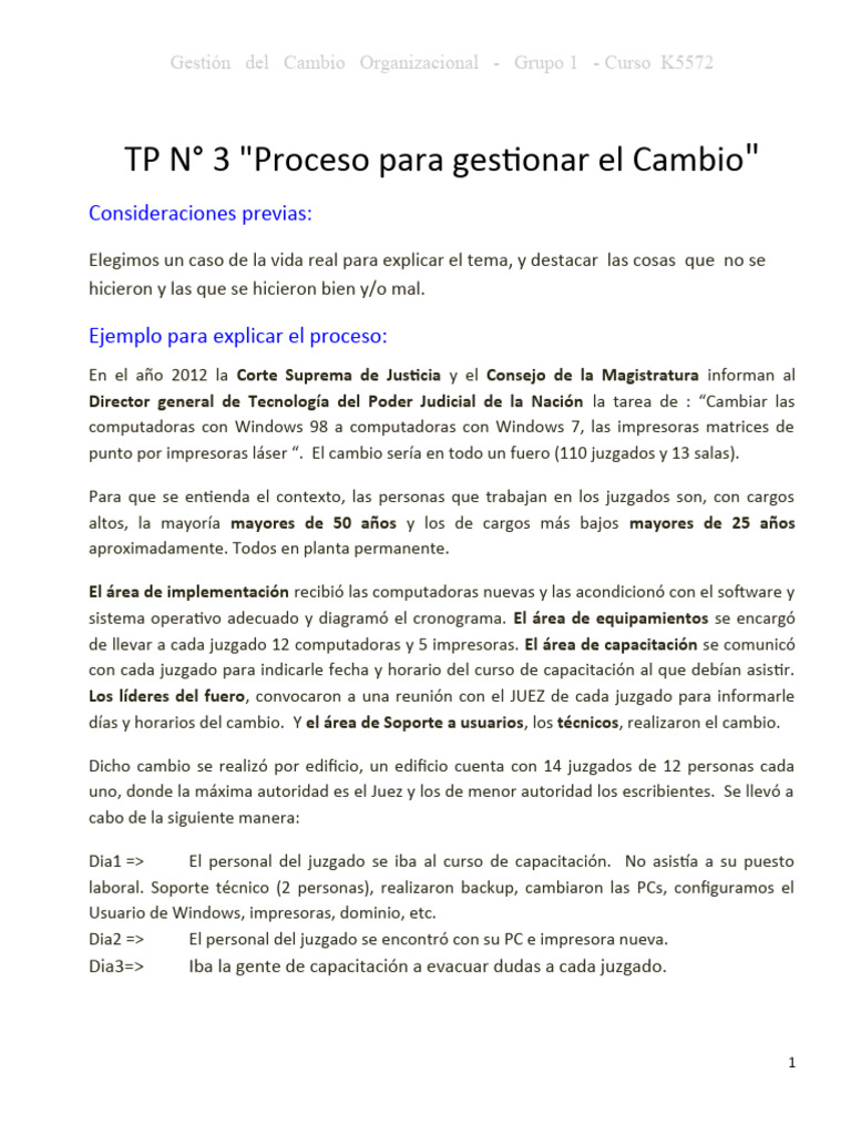TP N°3 - Proceso para Gestionar El Cambio | PDF | Computadoras personales | Gestión del cambio
