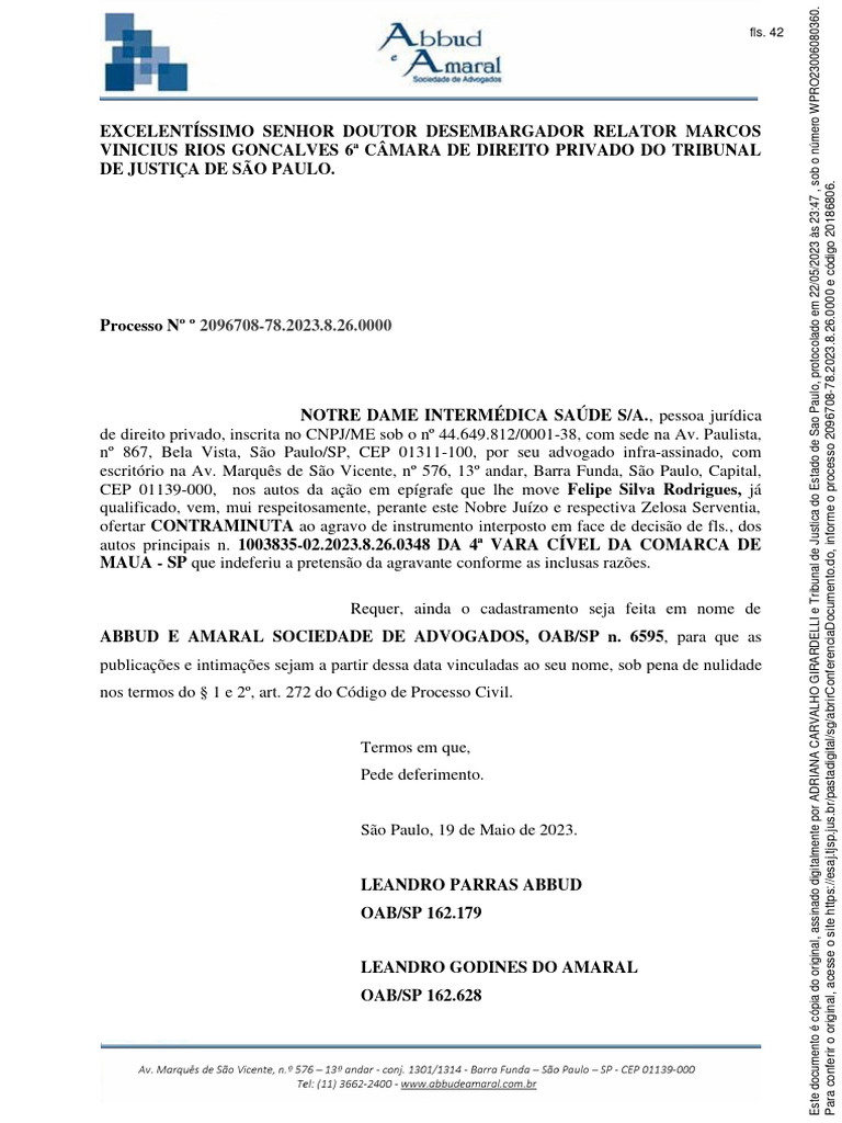 Contraminuta - TJSP - Ação Tratamento Médico-Hospitalar - Agravo de ...