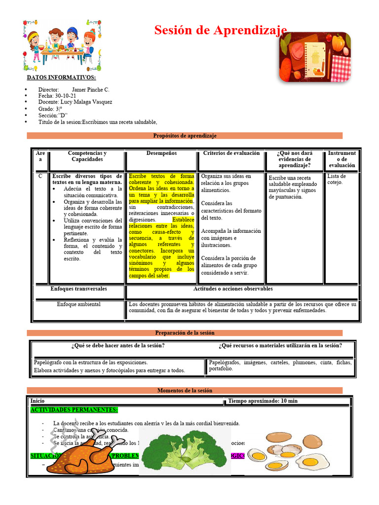 3° Sesión Día 1 Com Escribimos Una Receta Saludable Unidad 8 Semana 31 ...