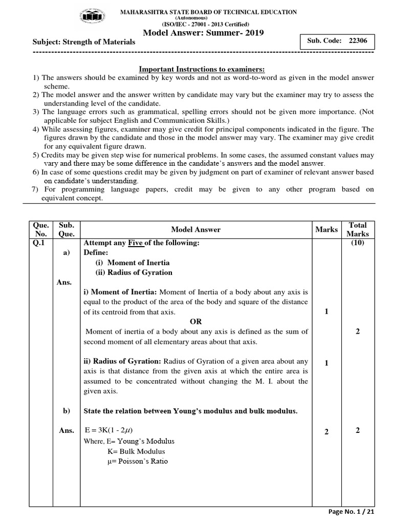 2019 Summer Model Answer Paper (Msbte Study Resources) | PDF | Bending ...