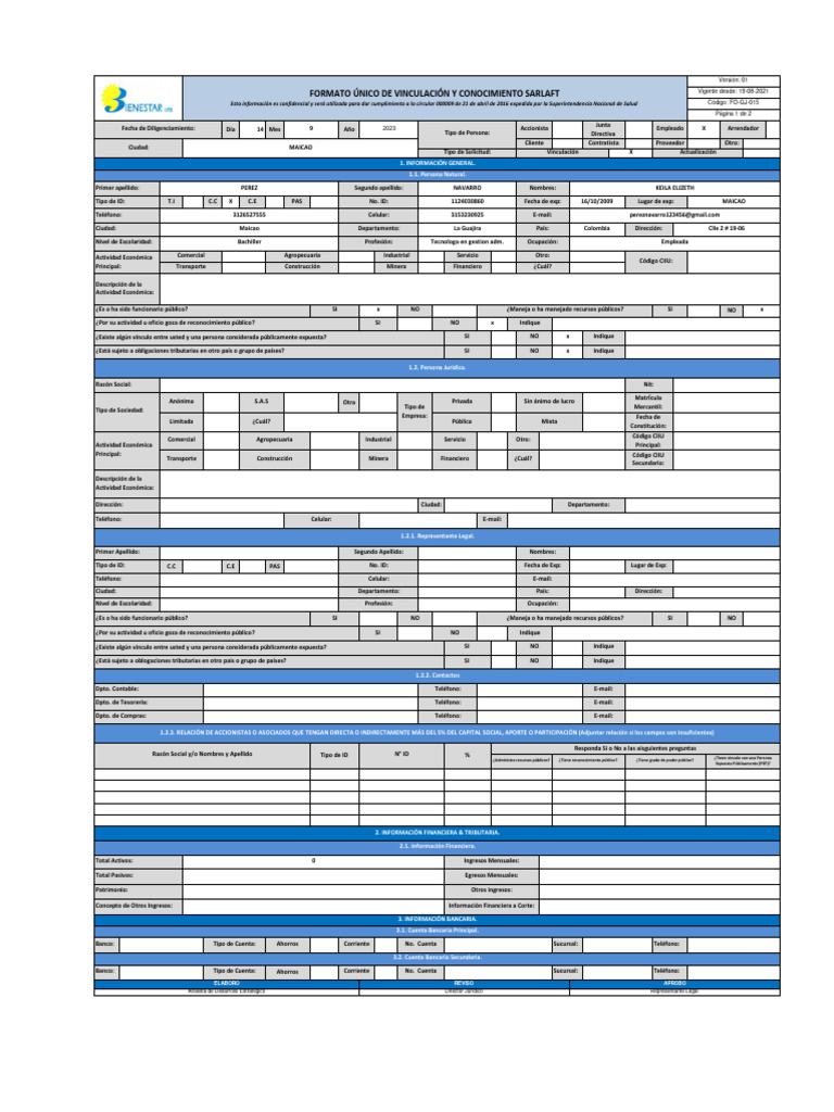 Formato Unico de Vinculacion y Conocimiento SARLAFT | Descargar gratis ... Formato Unico de Vinculacion y Conocimiento SARLAFT | Descargar gratis ...