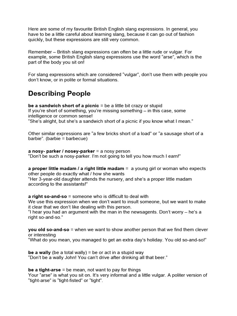 Common British Slang Expressions | PDF | Foreign Language Studies