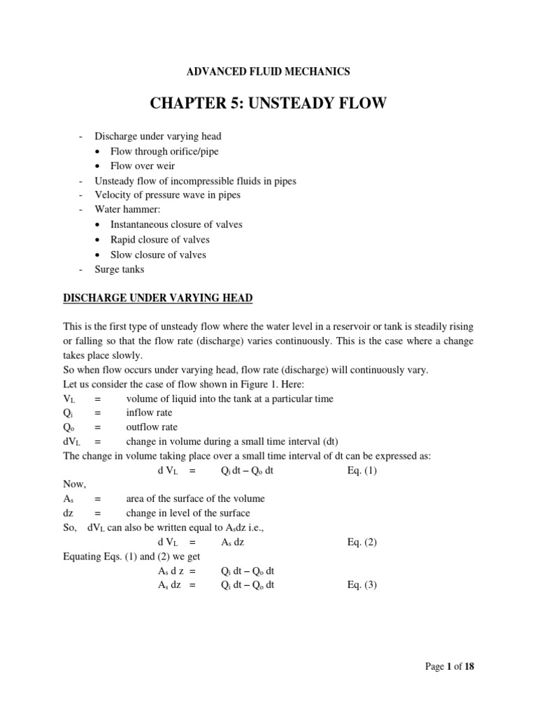 Chapter 5 Unsteady Flow | PDF | Physical Phenomena | Process Engineering