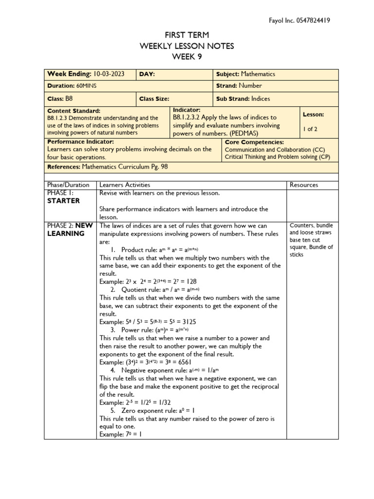B8 Maths WK9 | PDF | Exponentiation | Mathematics