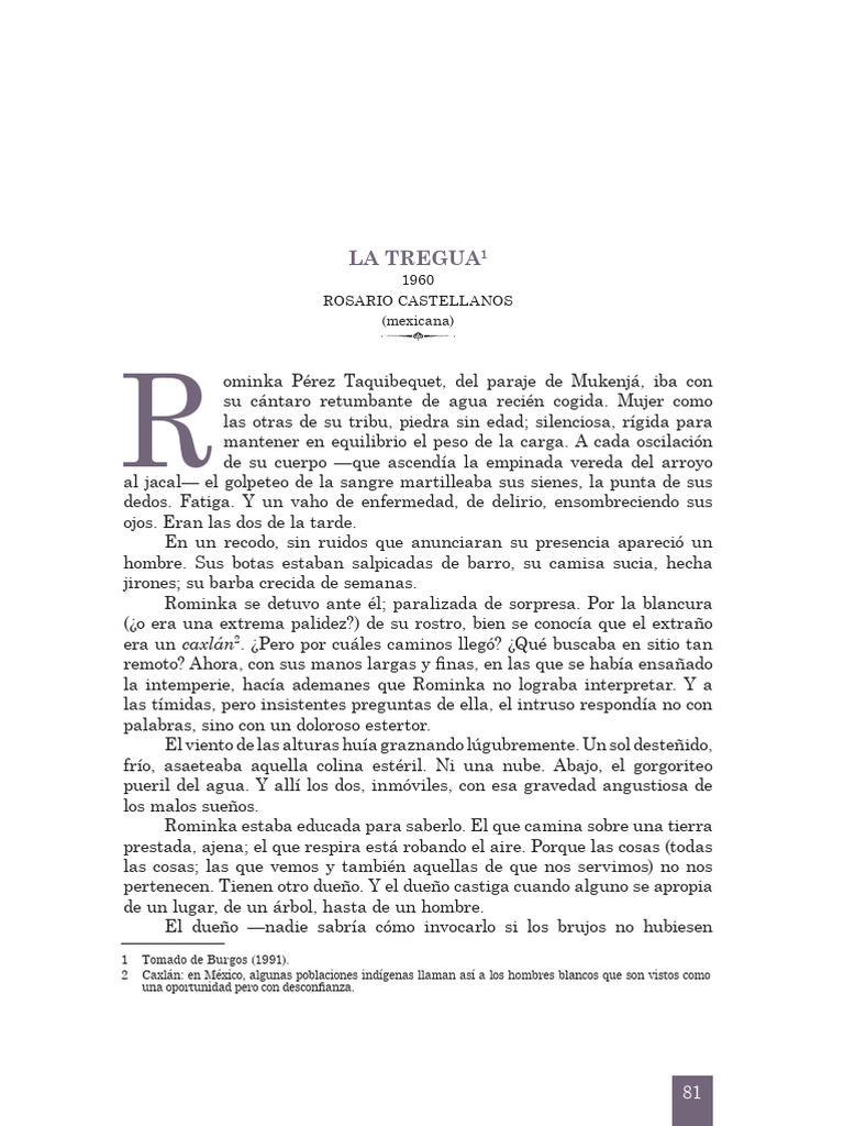 La Tregua: 1960 Rosario Castellanos (Mexicana) | PDF