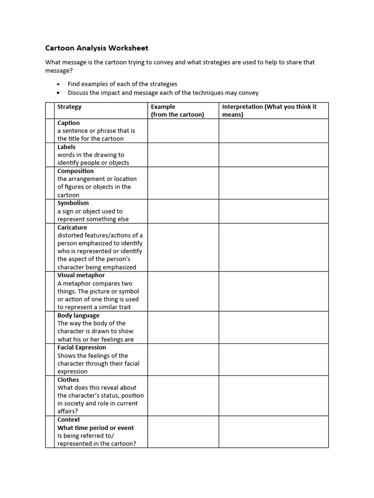 Cartoon Analysis Worksheet | PDF | Body Language | Facial Expression