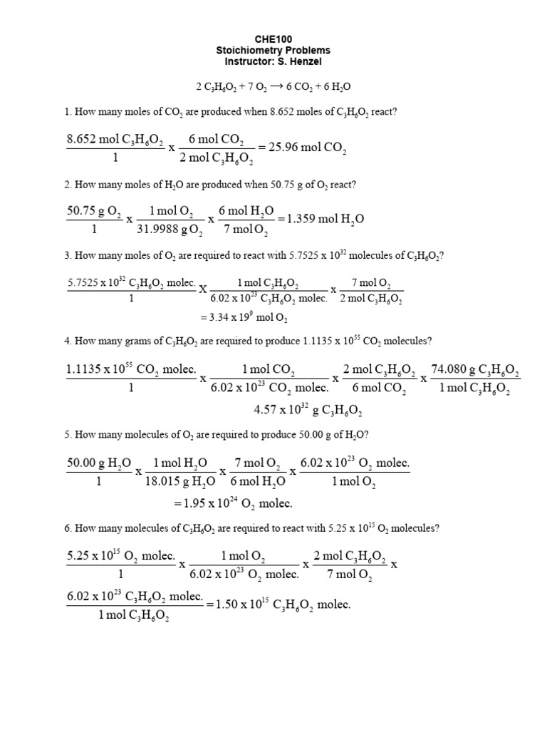 Stoichiometry Questions & Answers | PDF | Mole (Unit) | Stoichiometry