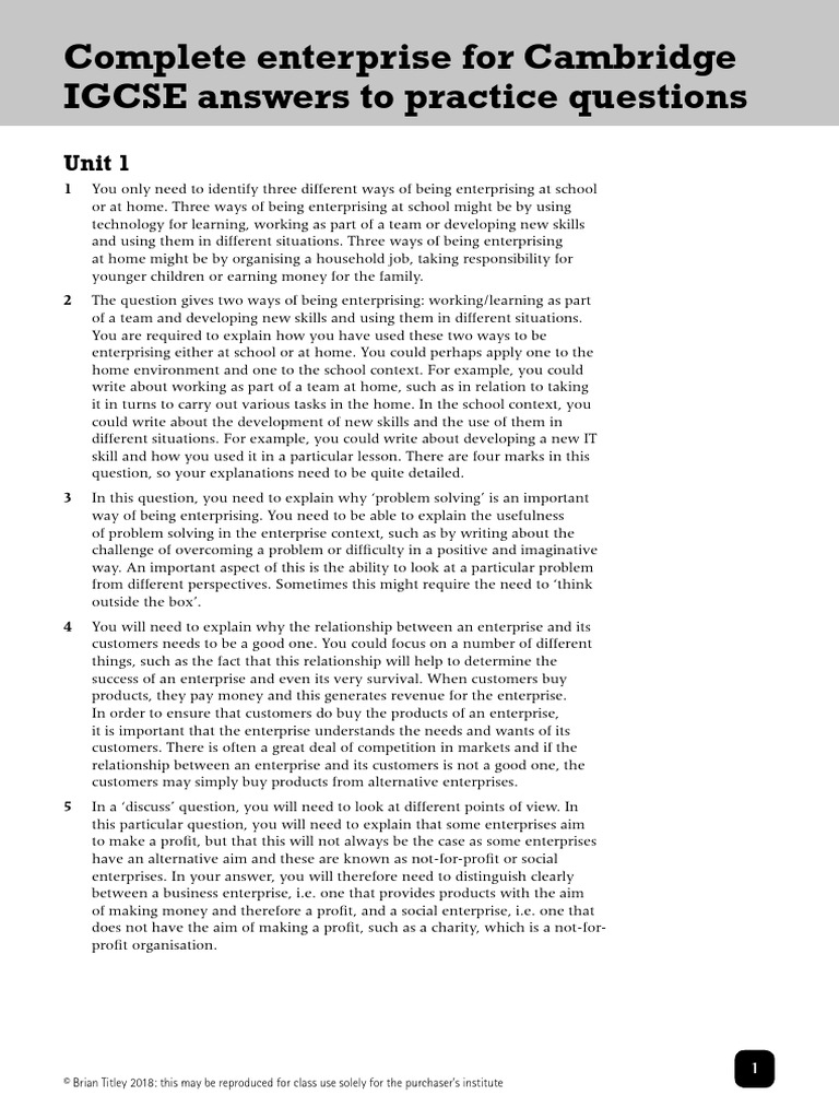 Cambridge IGCSE Enterprise Guide | PDF | Entrepreneurship | Franchising