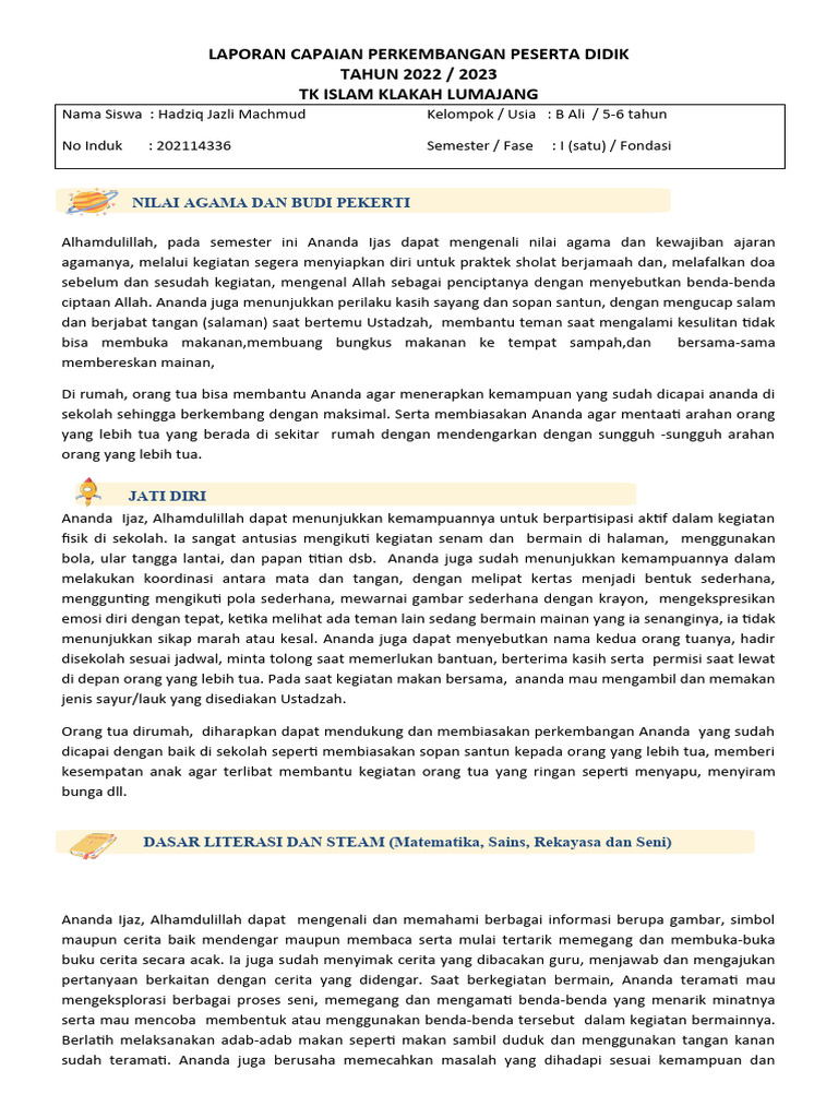 Rapor Ijaz | PDF | Kesehatan Holistik