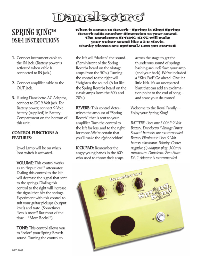 Danelectro Spring King Manual | PDF | Amplifier | Electronics