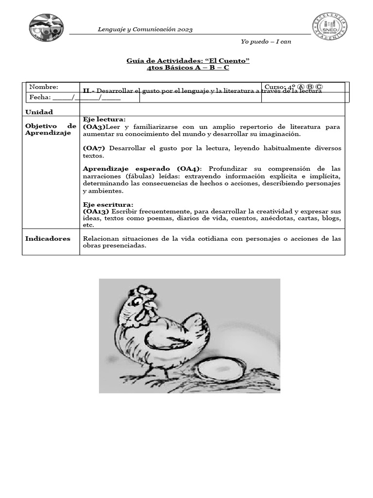 Guía El Cuento 4TO BASICO | PDF | Pollo