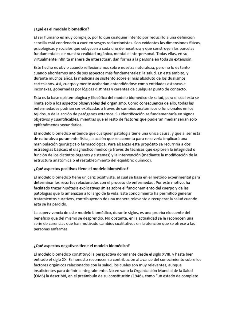 Qué es el modelo biomédico | PDF | Mente | Diagnostico medico