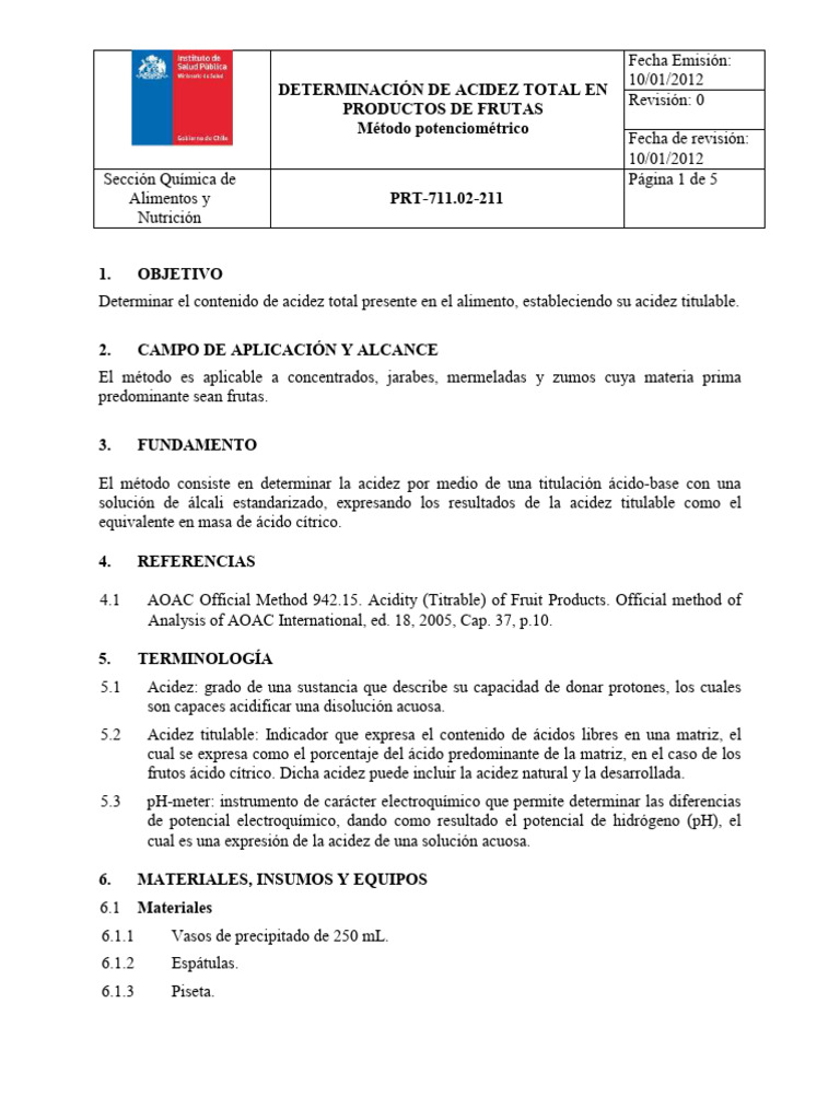 Determinacion de Acidez Total en Product | PDF | Ácido | Valoración
