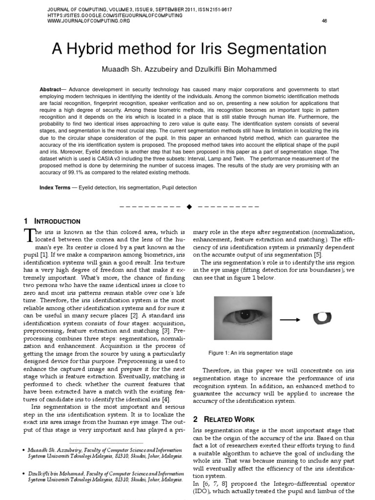 A Hybrid Method For Iris Segmentation Pdf Image Segmentation