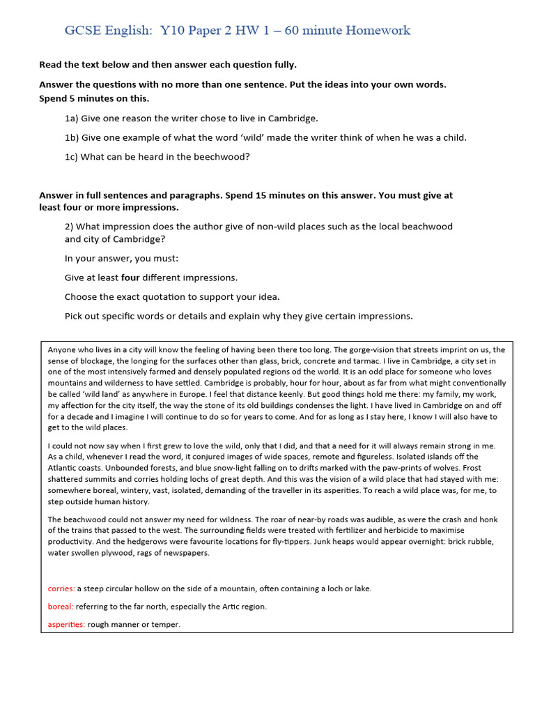 GCSE English Homework: Paper 2 Guide | PDF | Art | Poetry