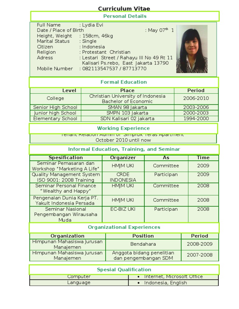 CV Lydia Evi | PDF | Travel | Lifestyle