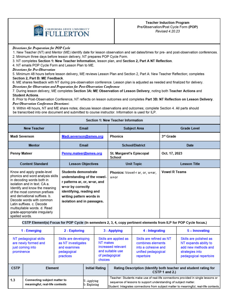 Pop Cycle - Madi Severson Section 1 2 | PDF | Pedagogy | Phonics