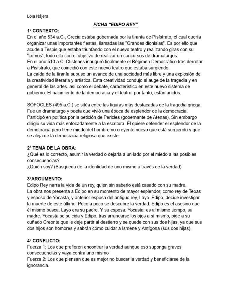 Ficha "Edipo Rey" | PDF | Edipo | Tragedia griega