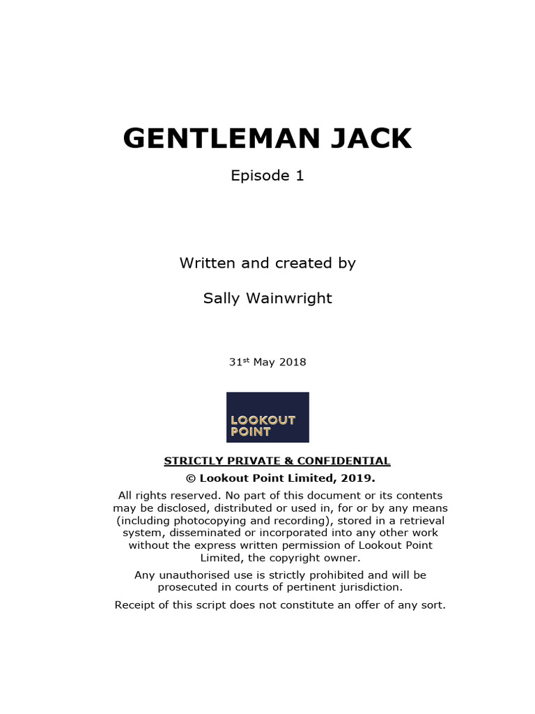 Gentleman Jack Ep1 Shooting Script | PDF | Classics