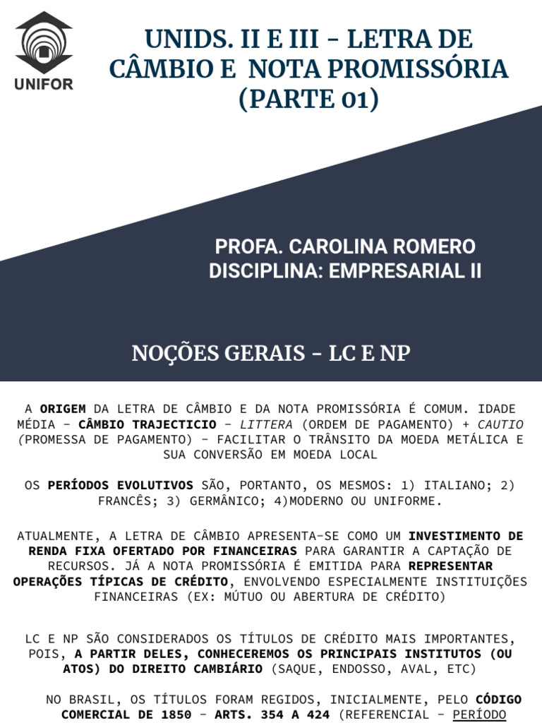 Empresarial II - Unids. II e III - Letra e NP (Conceito e Saque) | PDF | Nota promissória ...