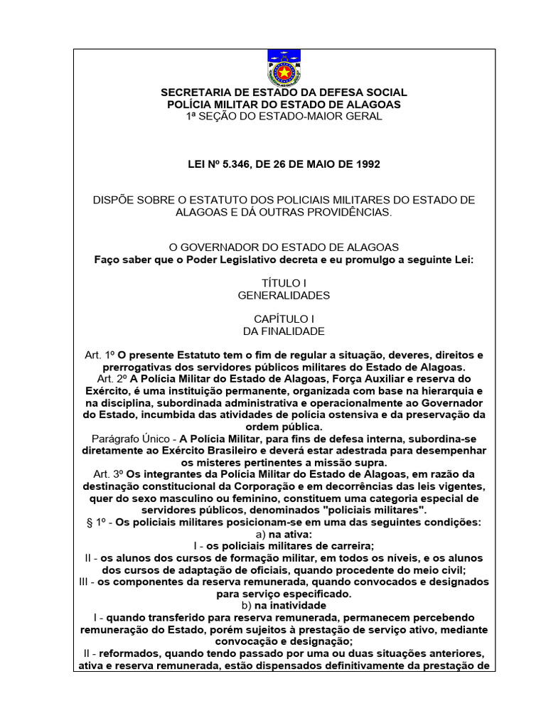 Estatuto dos Policiais Militares de AL | PDF | Oficial (Forças Armadas ...