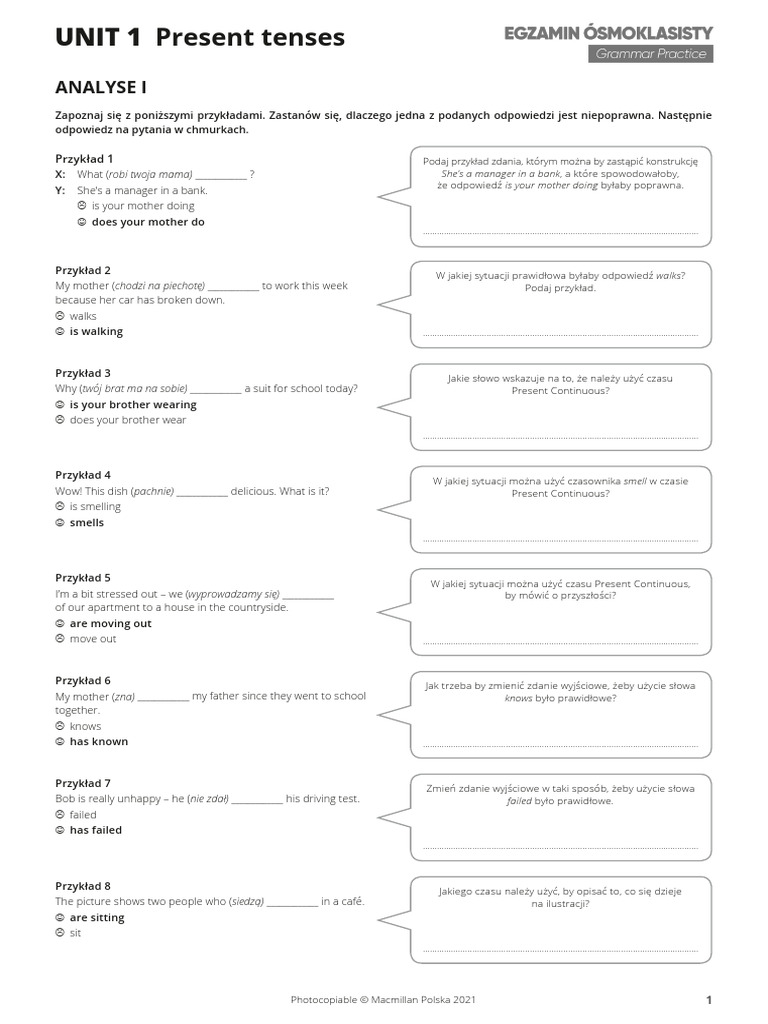 Grammar Practice UNIT 1 Present Tenses Wersja Edytowalna 2 | PDF