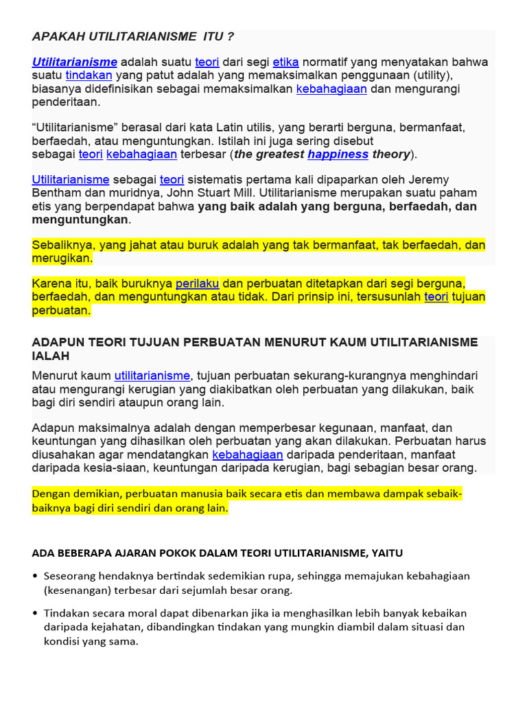 Pengertian Utilitarianisme | PDF | Karier & Perkembangan
