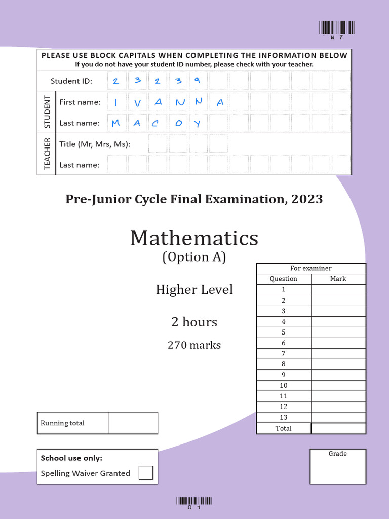 2023 JC Maths A HL | PDF | Volume