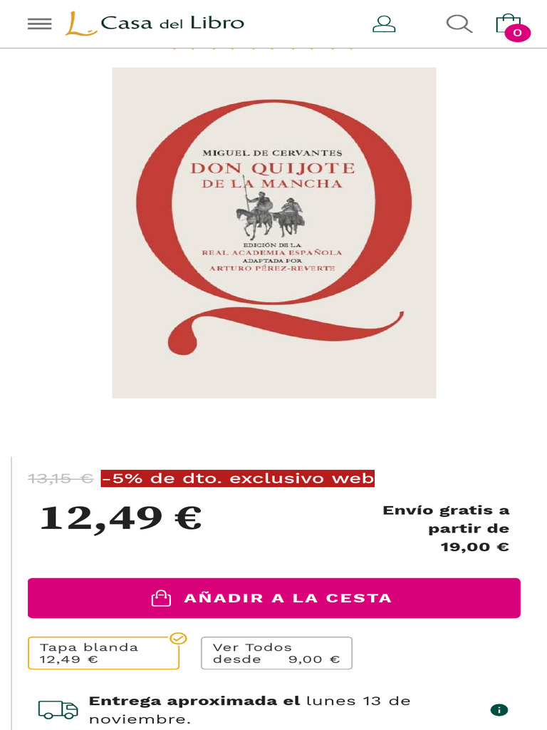 Don Quijote de La Mancha (Edicion Escolar Rae Adaptado Por Arturo Perez ...