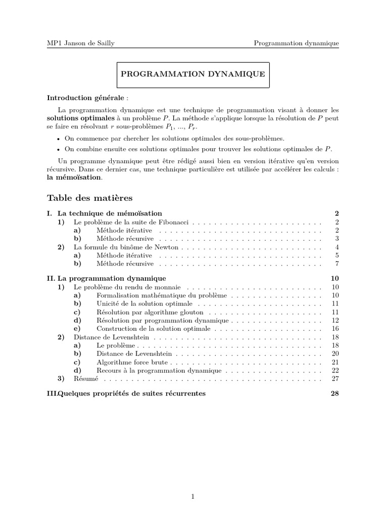 Cours Complet Programmation Dynamique | PDF