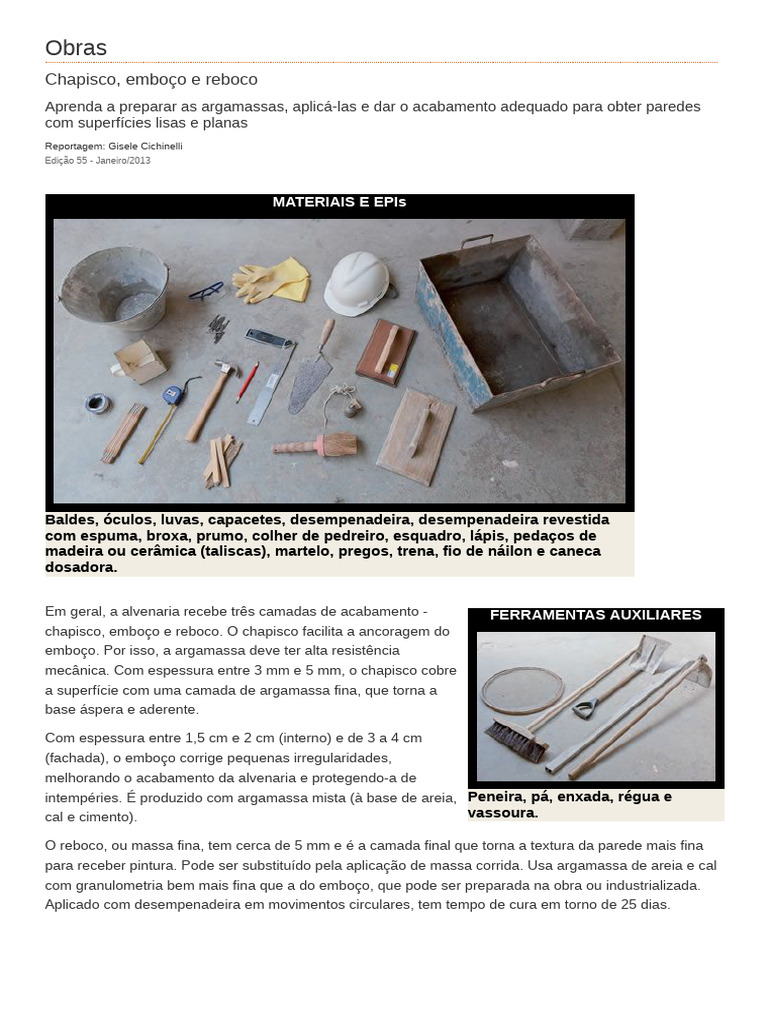 Chapisco, Emboço e Reboco (Equipe de Obra, 2013) | PDF | Argamassa ...