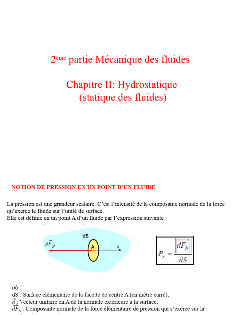 Mecanique Dse Fluides Chap Ii | PDF | Pression | Grandeur physique
