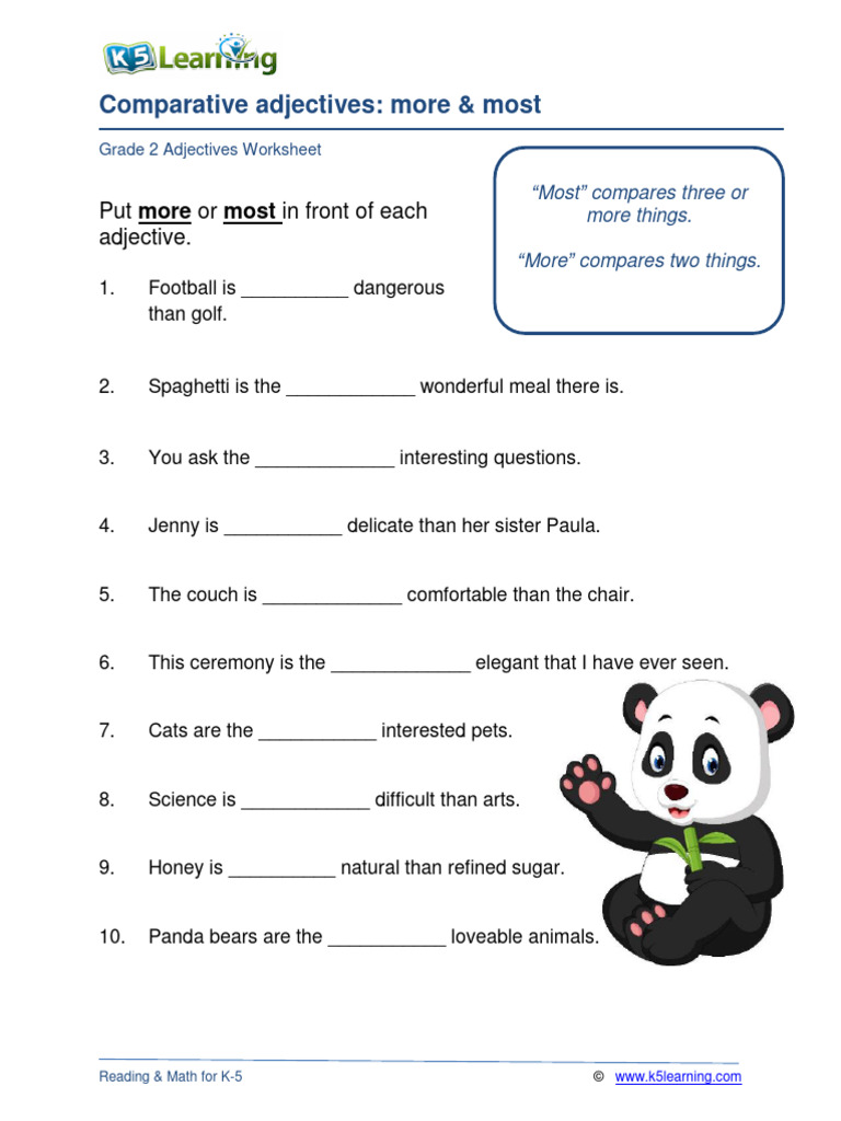Comparative Adjectives Worksheet for Grade 2 | PDF | Self-Improvement ...