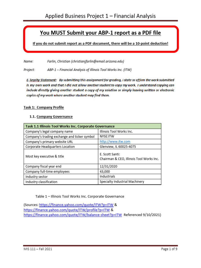 You MUST Submit Your ABP-1 Report As A PDF File: Applied Business ...