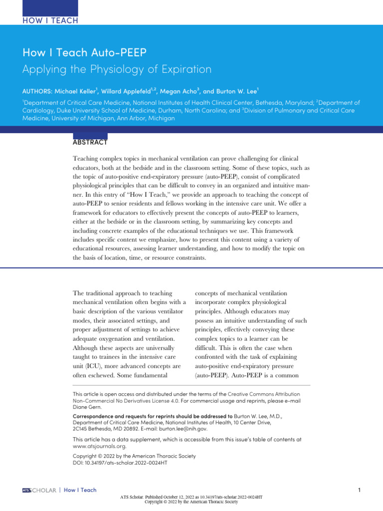 How I Teach Auto-PEEP Applying The Physiology of E | PDF | Exhalation | Breathing