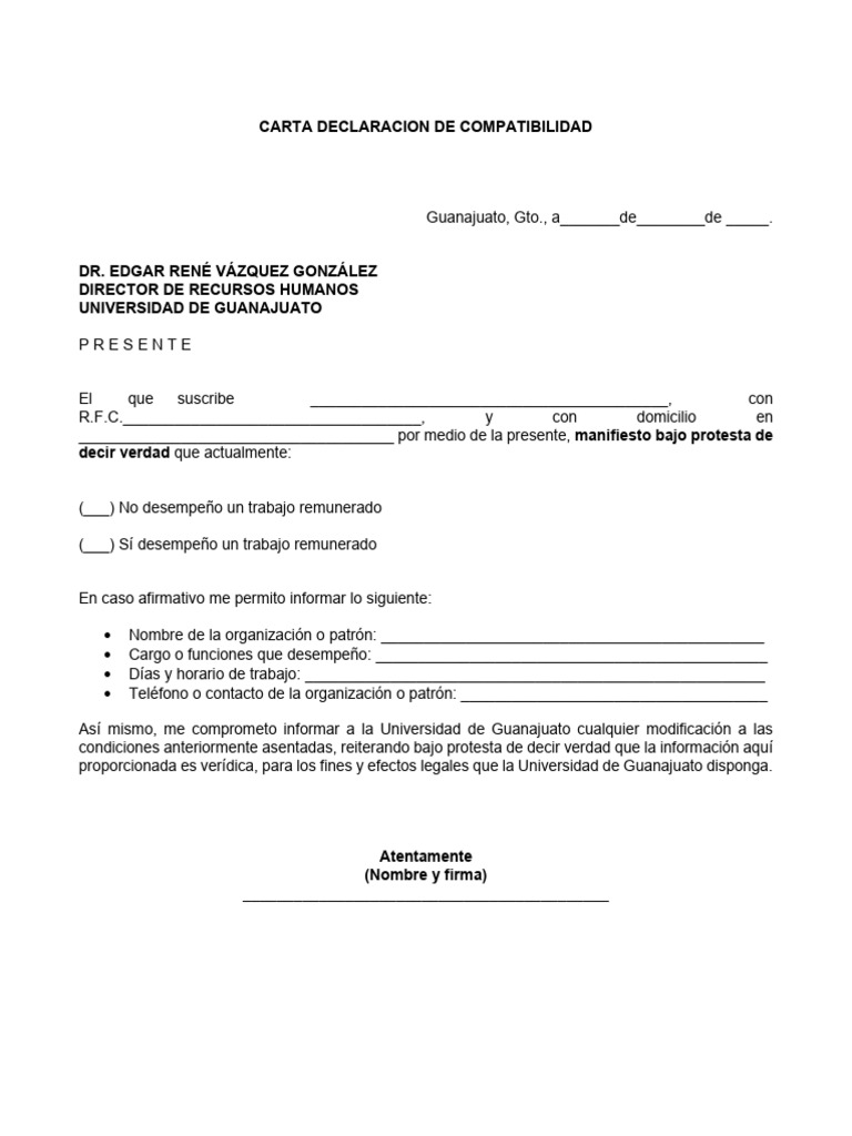 Carta Declaracion de Compatibilidad Ug | PDF