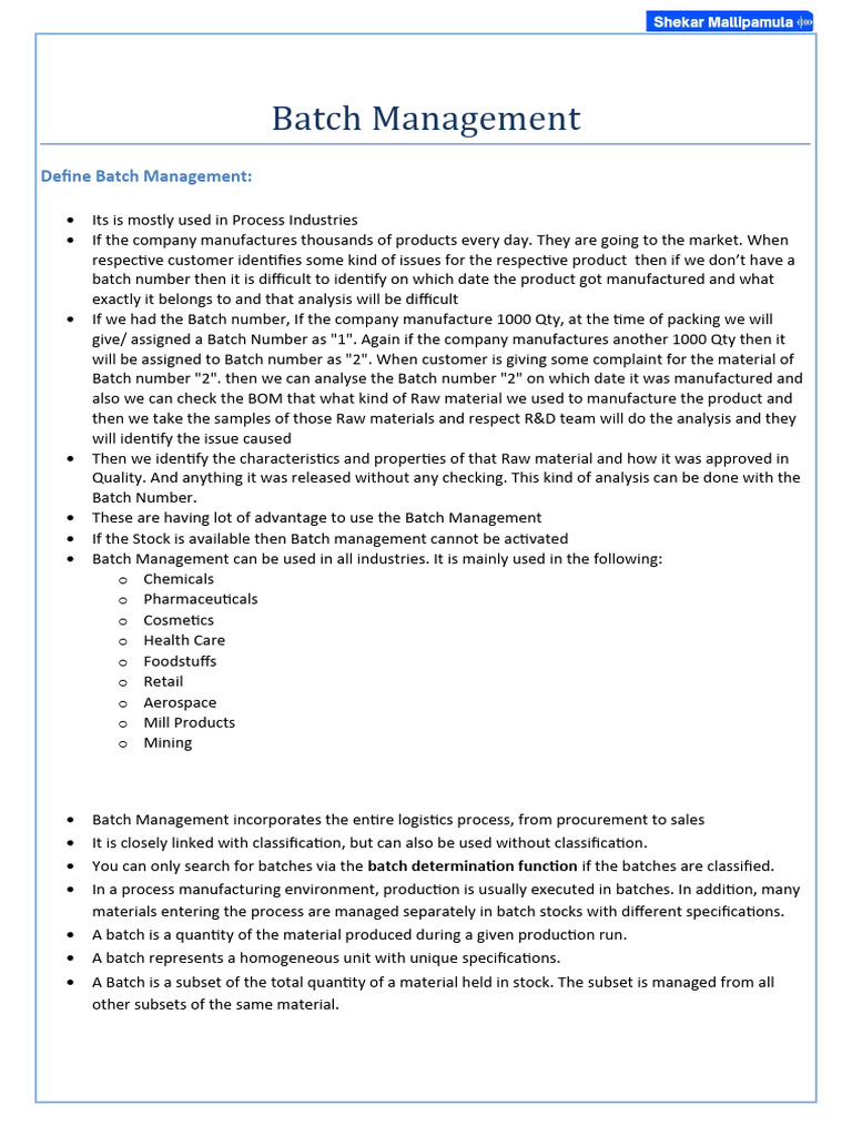 Batch Management Configuration | PDF | Logistics | Shelf Life